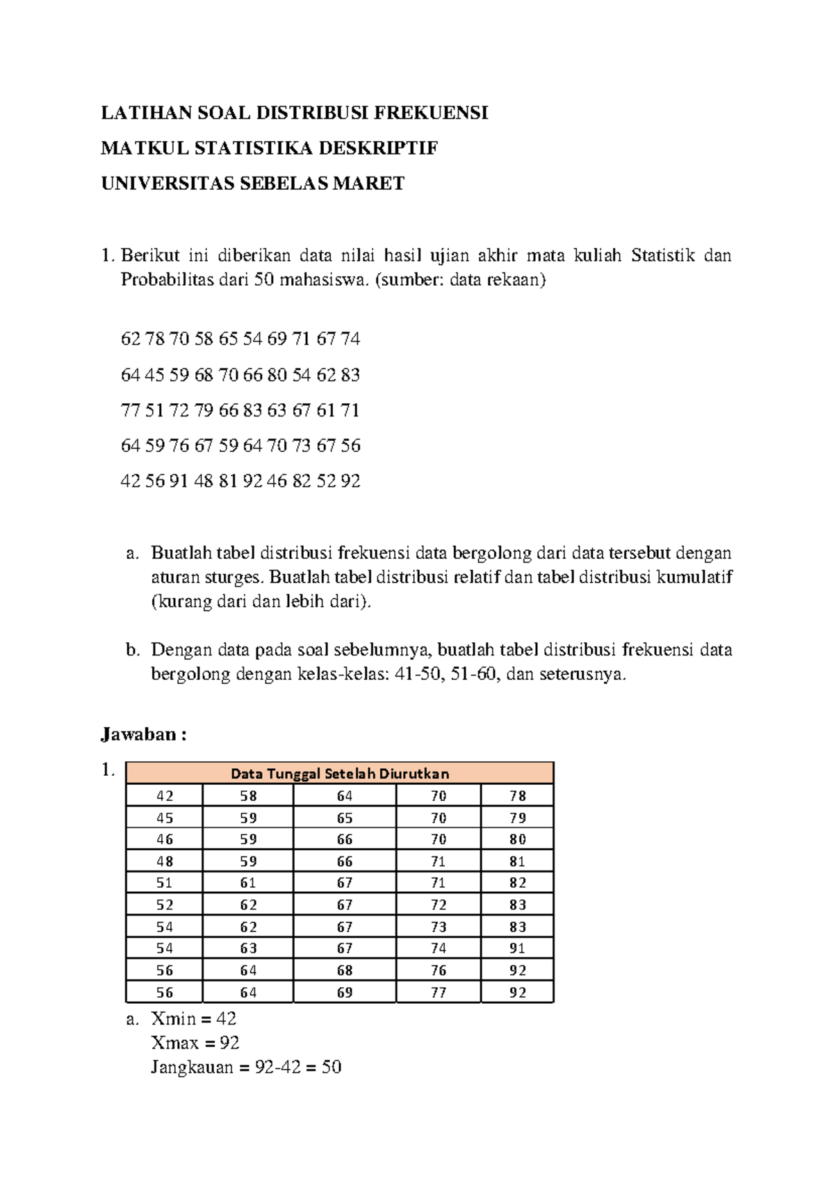 Latihan Soal Distribusi Frekuensi Matkul Statistika Deskriptif - Studocu