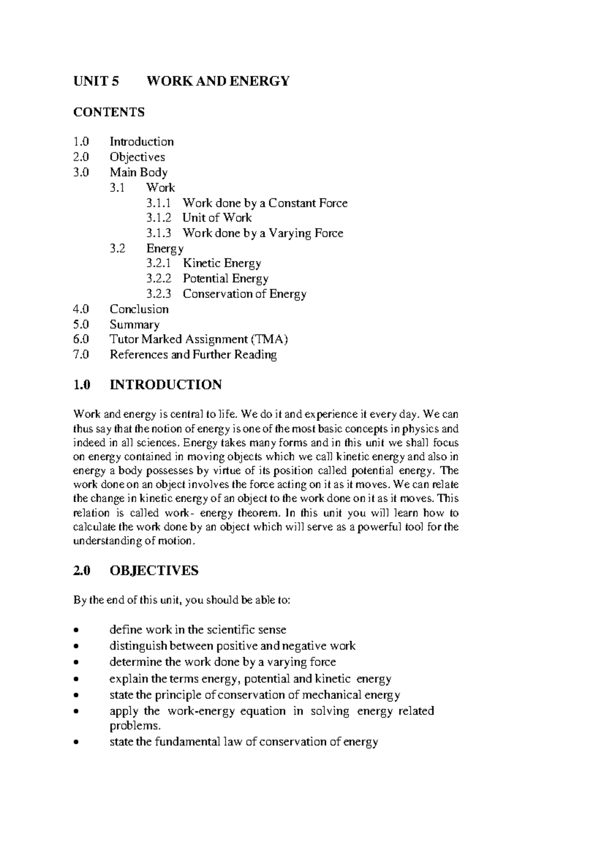 PHY 111: Work and Energy Unit 5 Notes - Studocu