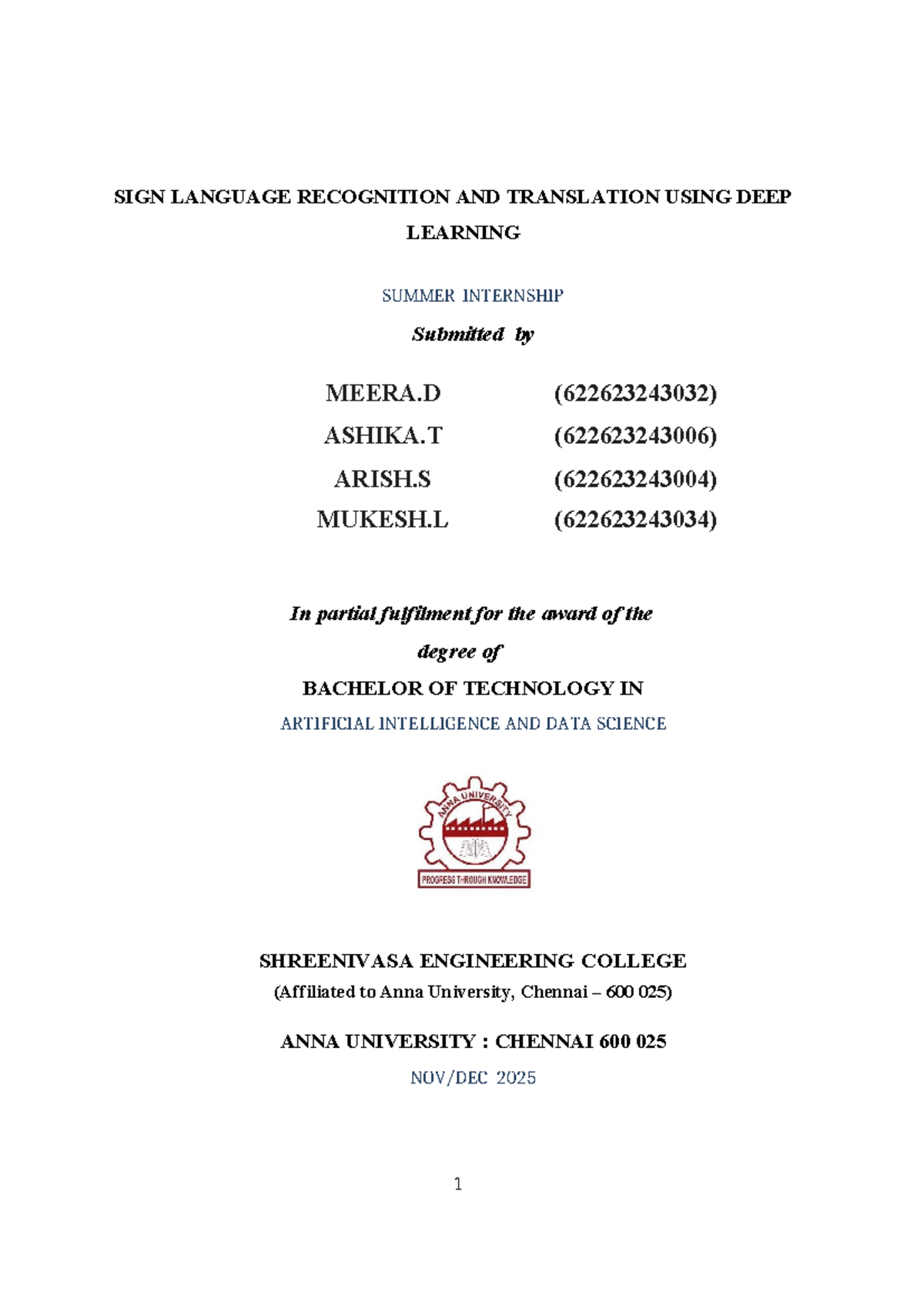 Sign Language Recognition & Translation Using Deep Learning (B.Tech ...