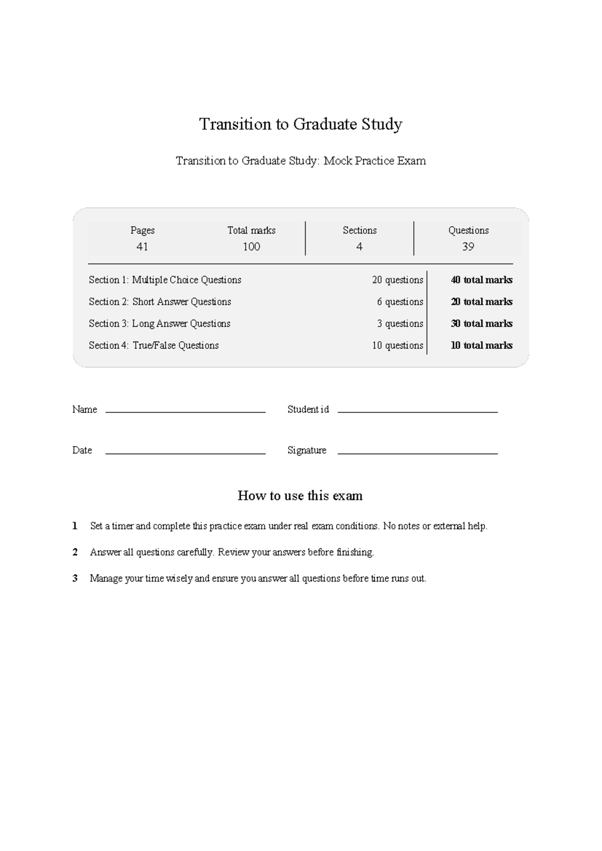 Transition to Graduate Study mock exam - recent study notes 2026 feb ...