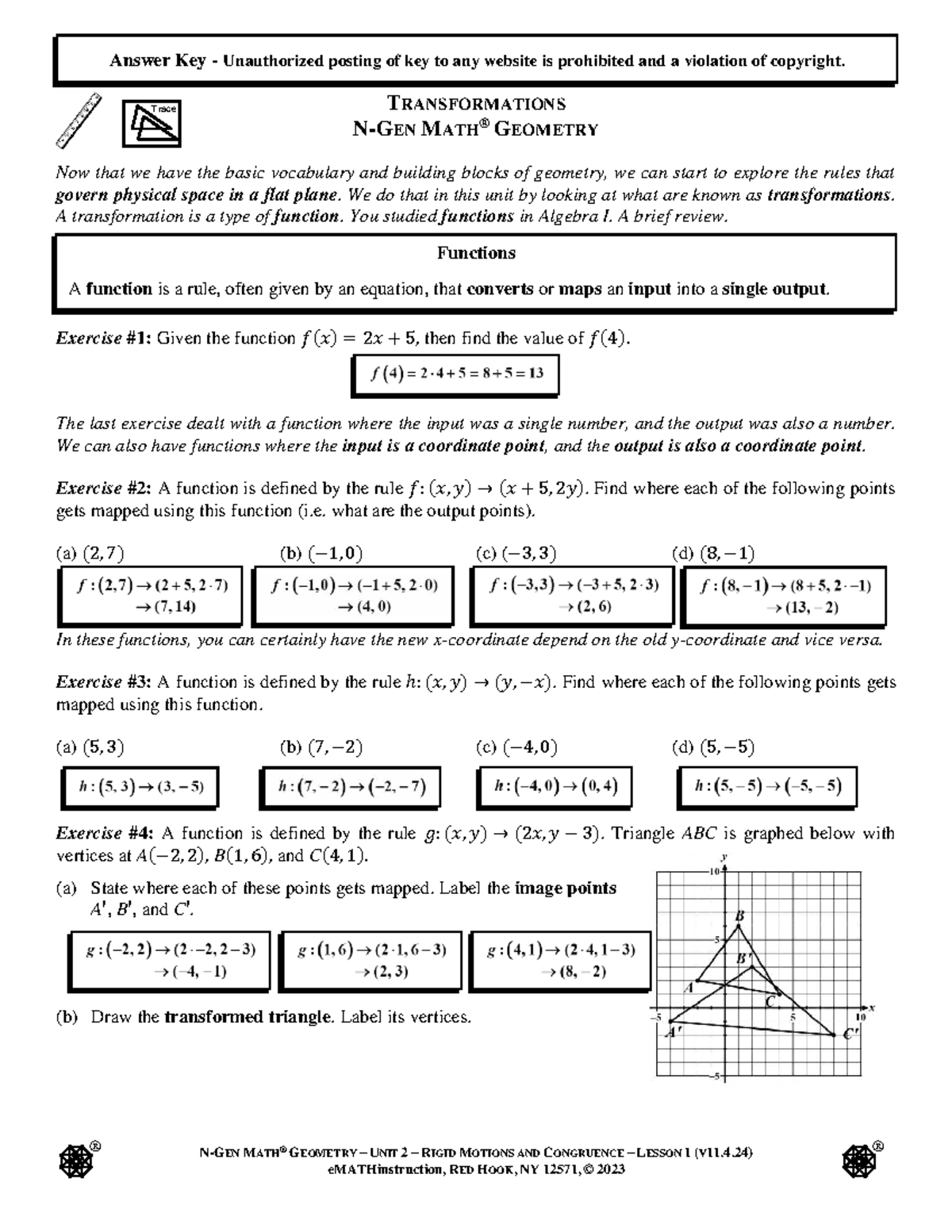 Geometry Unit 2: Transformations and Rigid Motions (Lesson 1) - Studocu