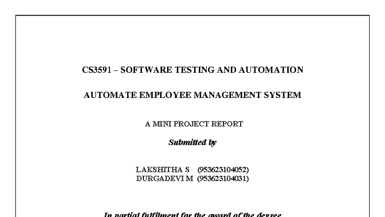 CS3591 Mini Project Report: Automation of Employee Management System ...