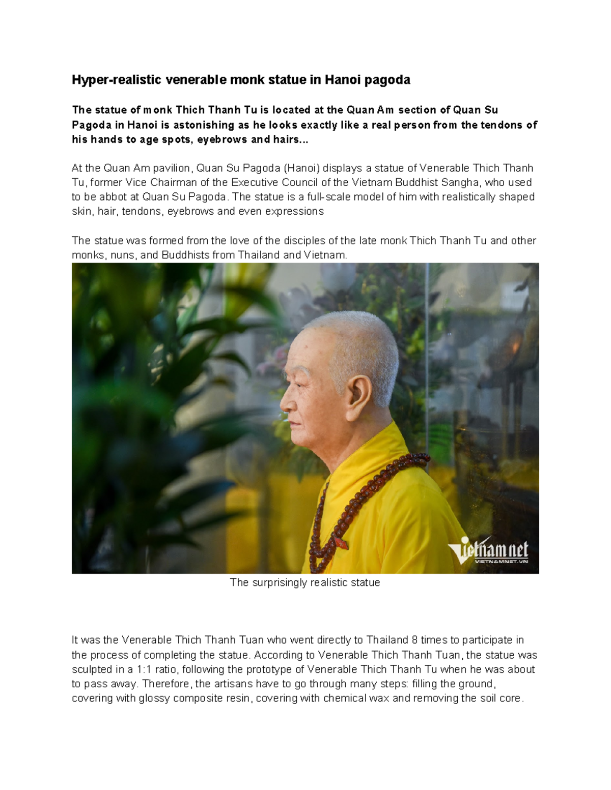 Hyper-realistic venerable monk statue in Hanoi pagoda - .. At the Quan ...