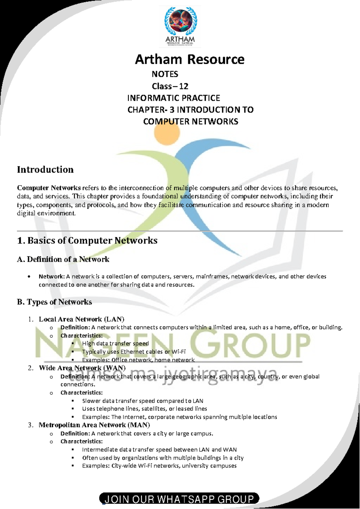 Class 12 Notes Informatic Practice CHAP 3 2024-25 - Artham Resource ...