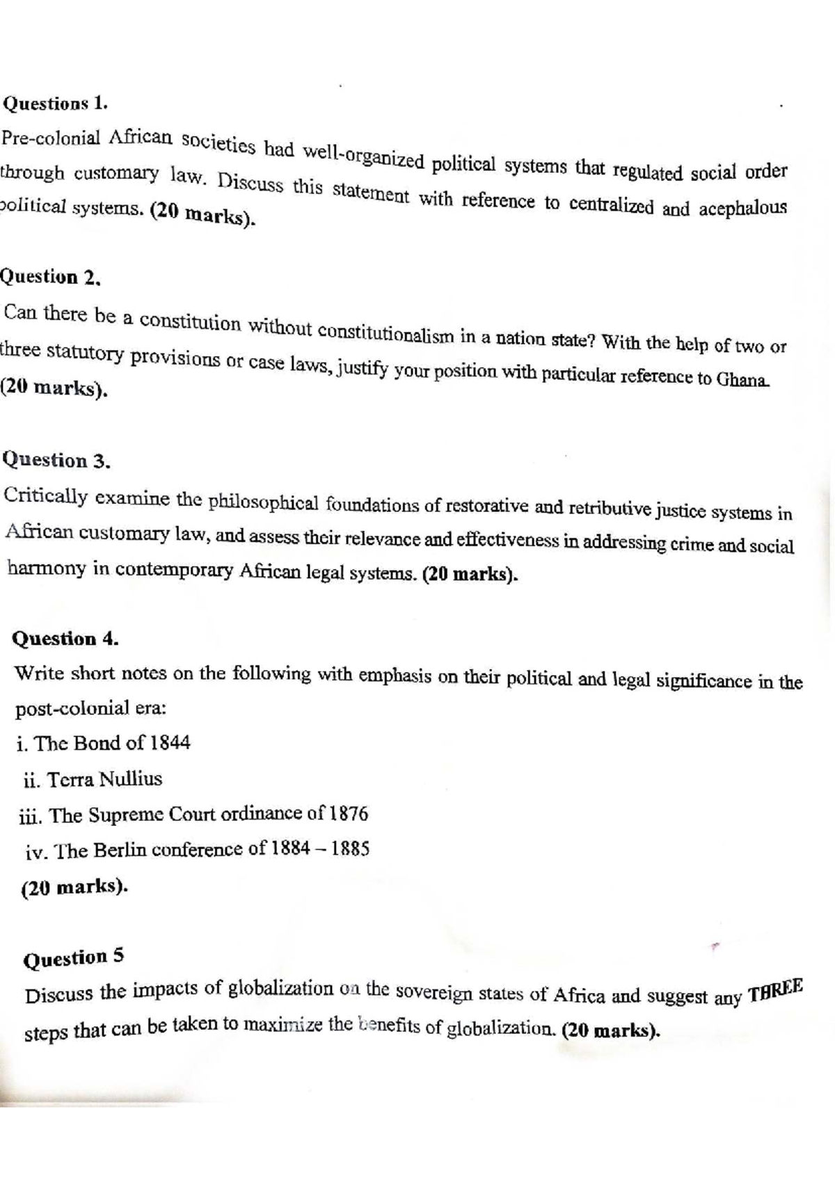 African and World Studies: Exam Questions on Law and Society - Studocu