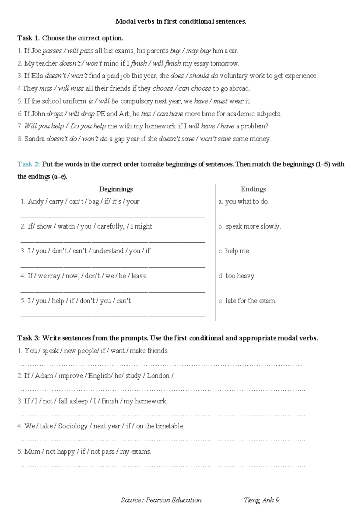 GS9 Unit 3 Extra - Grammar: Modal Verbs in First Conditional Sentences ...