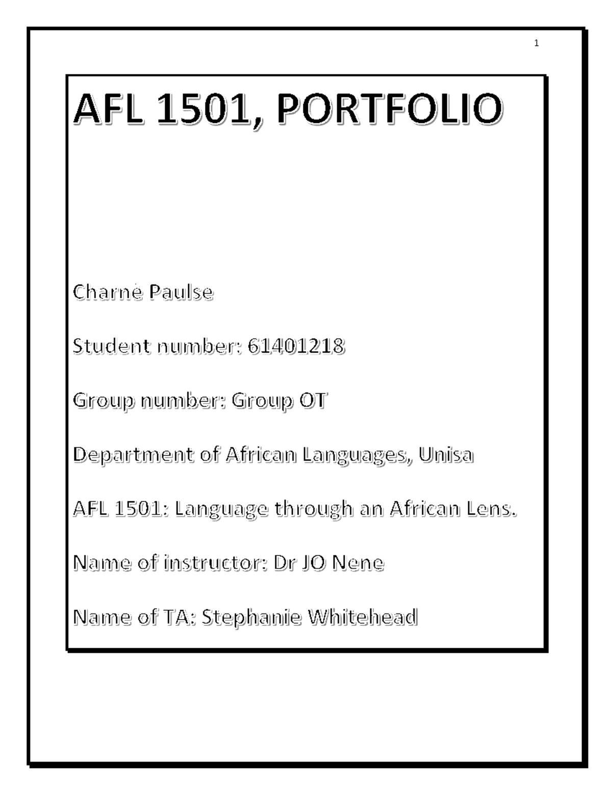 AFL 1501 Portfolio: Cultural Reflections and Personal Identity Insights ...