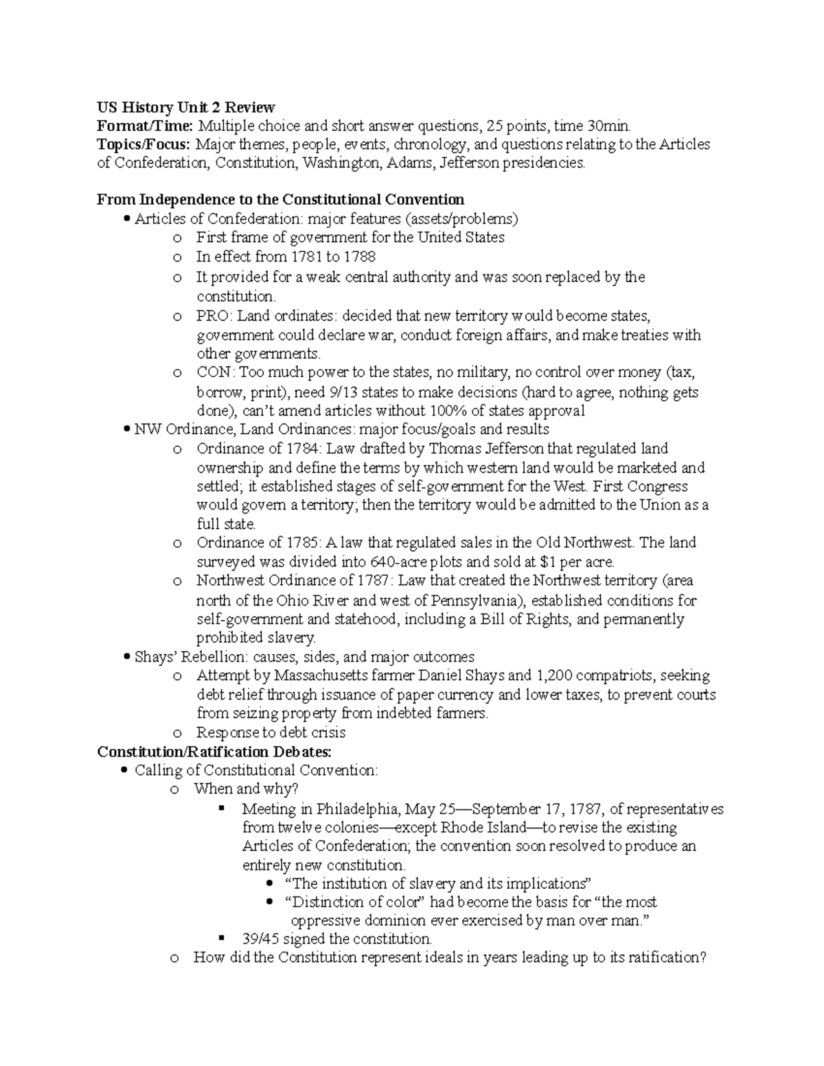 US History Unit 2 Test - Review of Themes and Key Events - Studocu