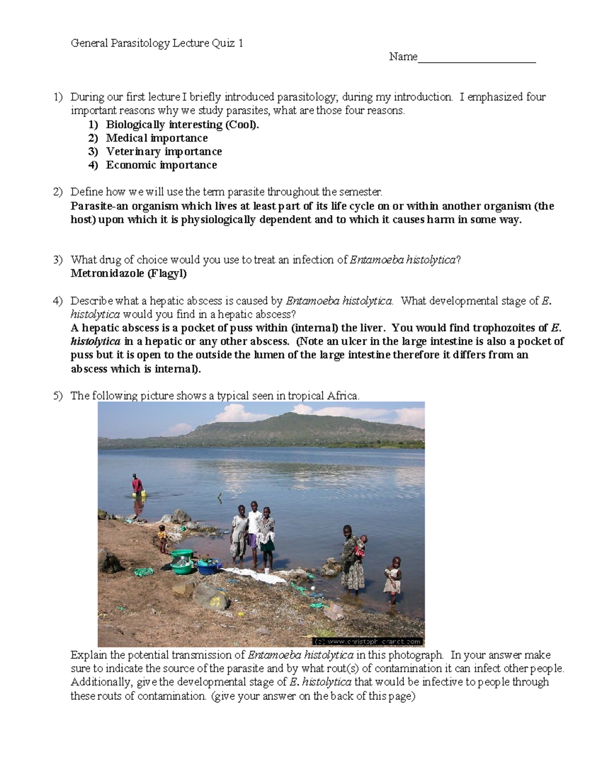 General Parasitology Lecture Quiz 1 Answers - Key Points & Concepts ...