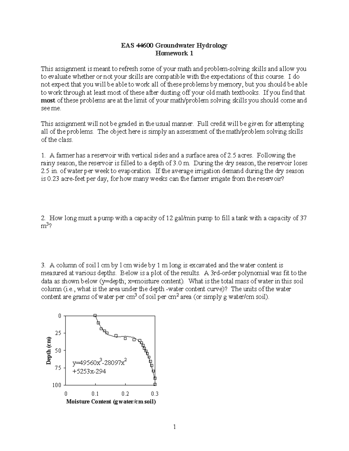 EAS 44600 Groundwater Hydrology Homework 1: Skills Assessment - Studocu