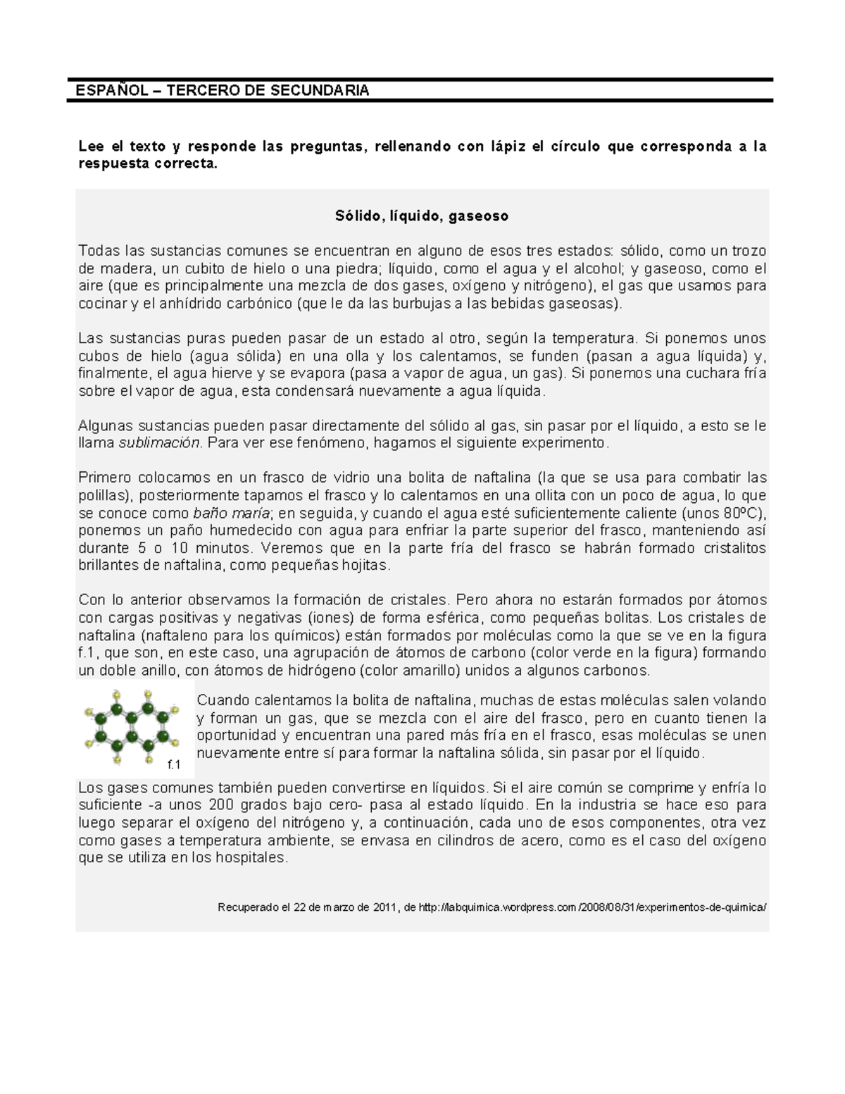 ESPAÑOL TERCERO DE SECUNDARIA: Estados de la Materia y Experimentos ...
