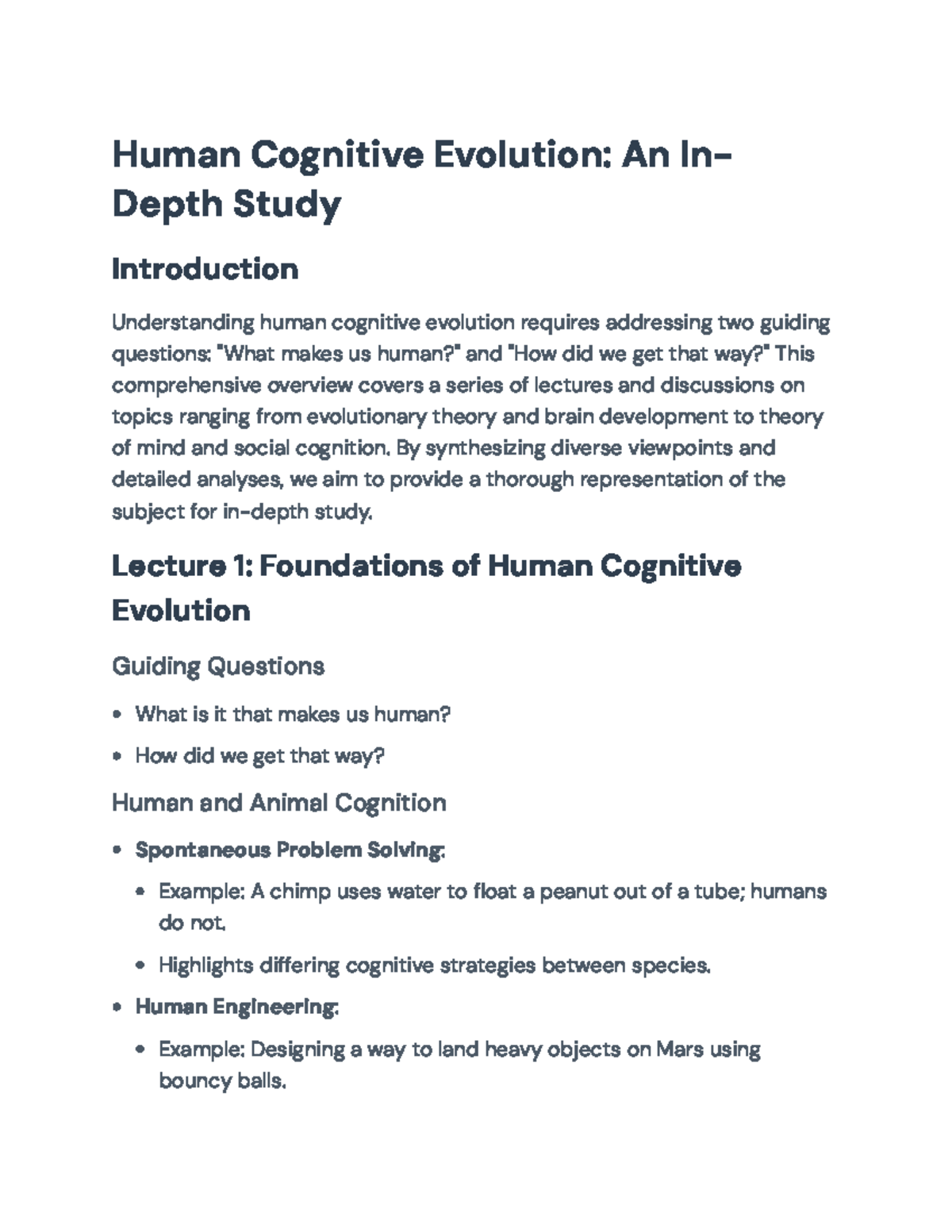 In-Depth Study of Human Cognitive Evolution: Lectures and Analysis ...