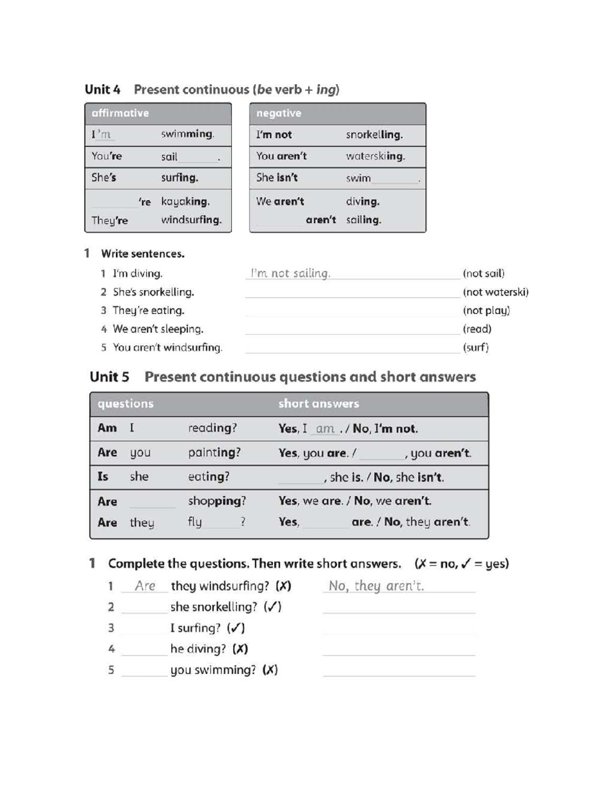 Unit 4 & 5 Present Continuous: Affirmative, Negative, & Questions Notes ...