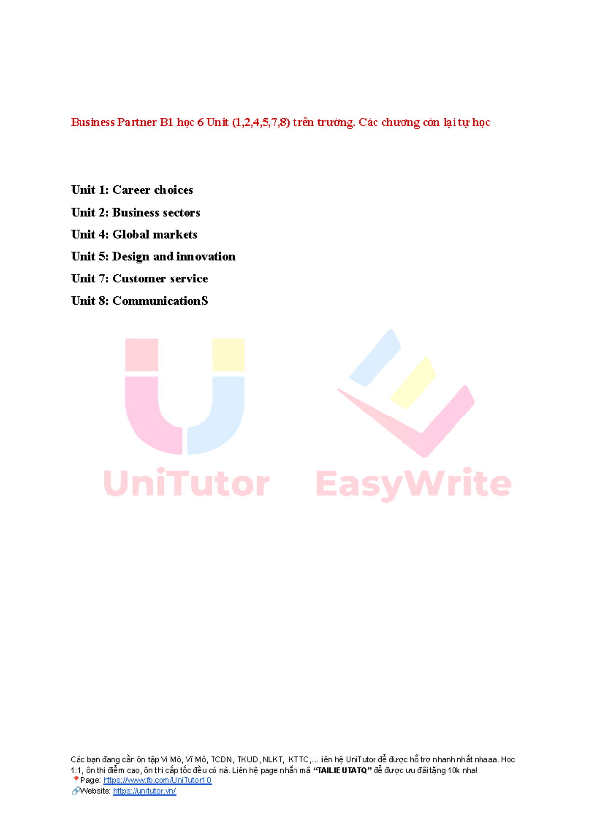 Unitutor TÀI-LIỆU-TIẾNG-ANH-TQ-MIỄN-PHÍ - Business Partner B1 học 6 Unit (1,2,4,5,7,8) trên ...