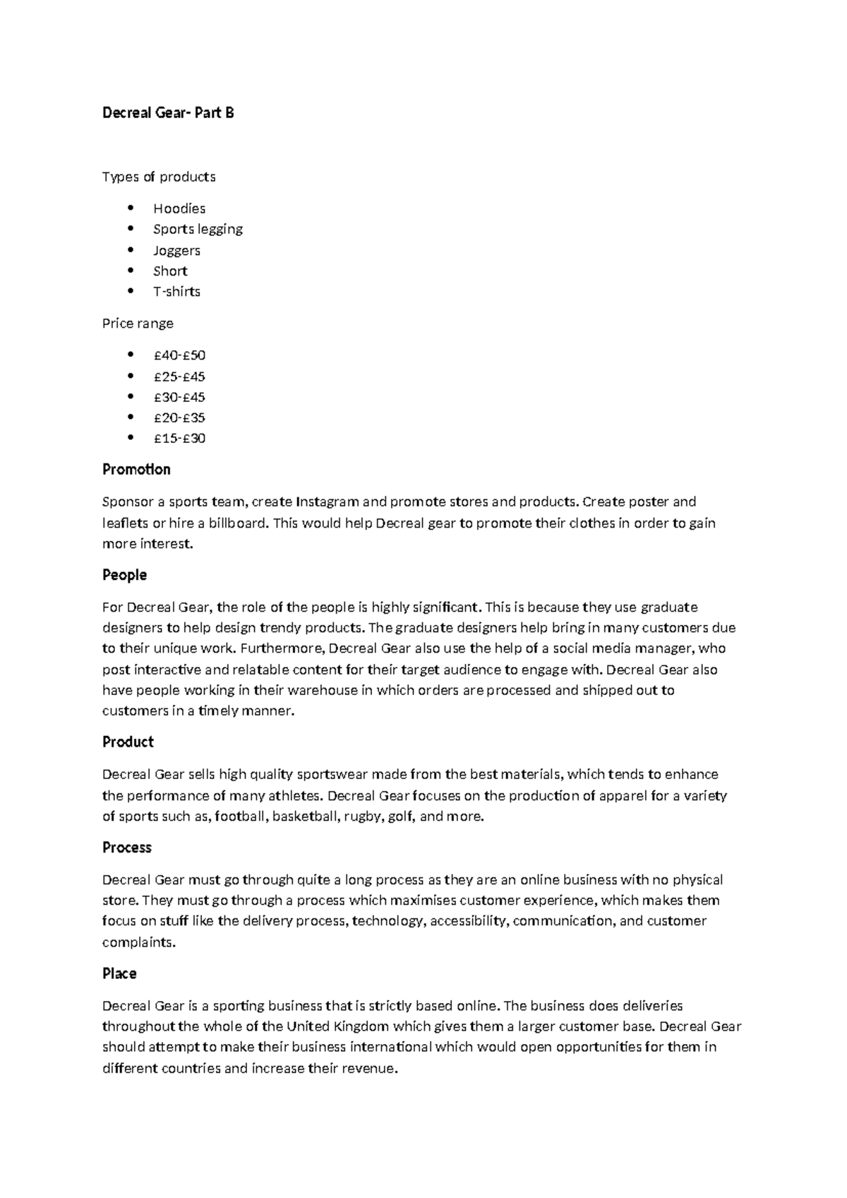 Decreal Gear Marketing Strategy Analysis - Part B Overview - Studocu