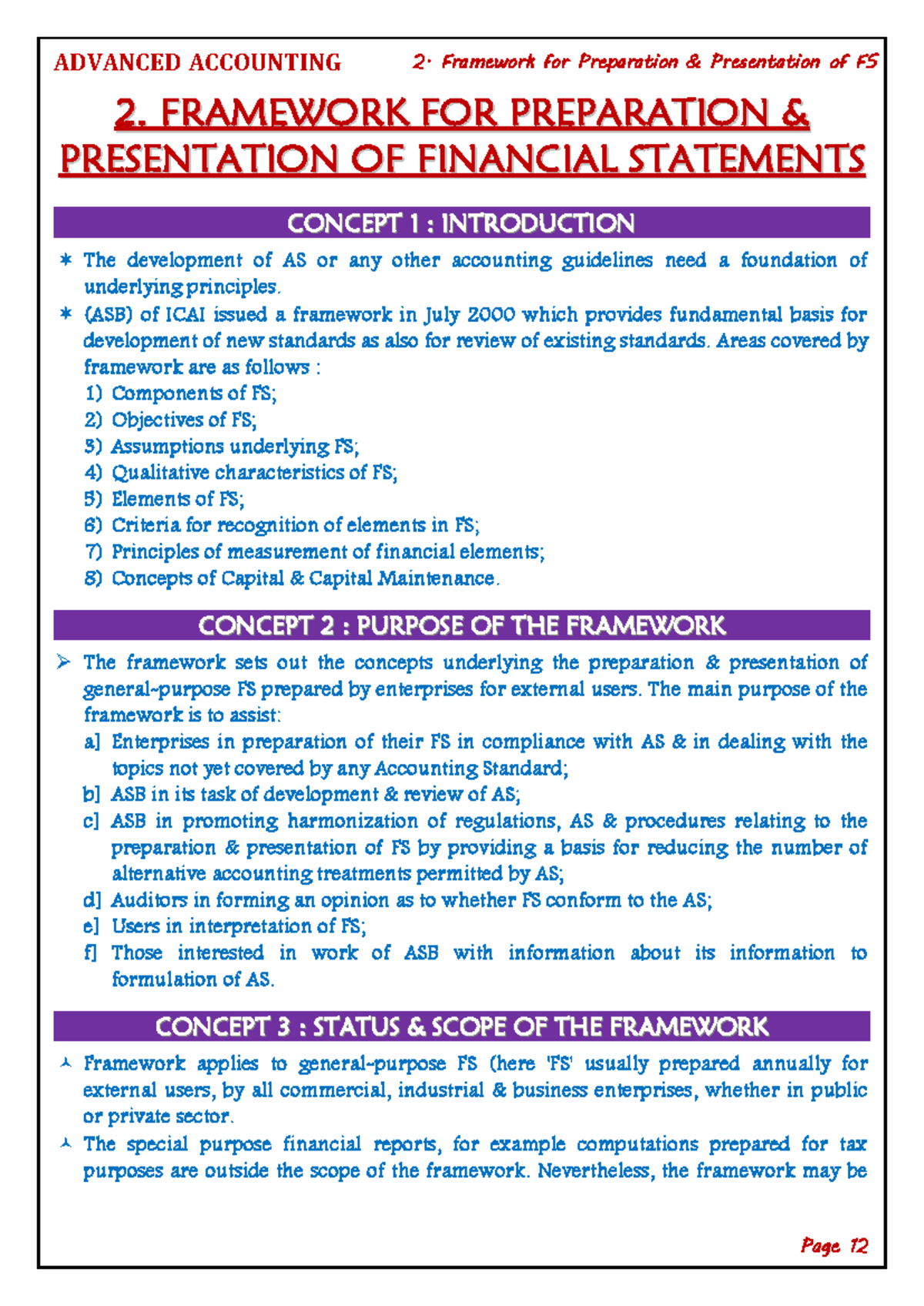 ADVANCED ACCOUNTING 2: Framework for Preparation & Presentation of FS ...