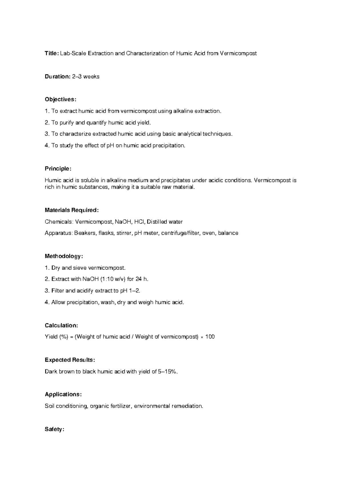 Extraction and Characterization of Humic Acid from Vermicompost Project ...