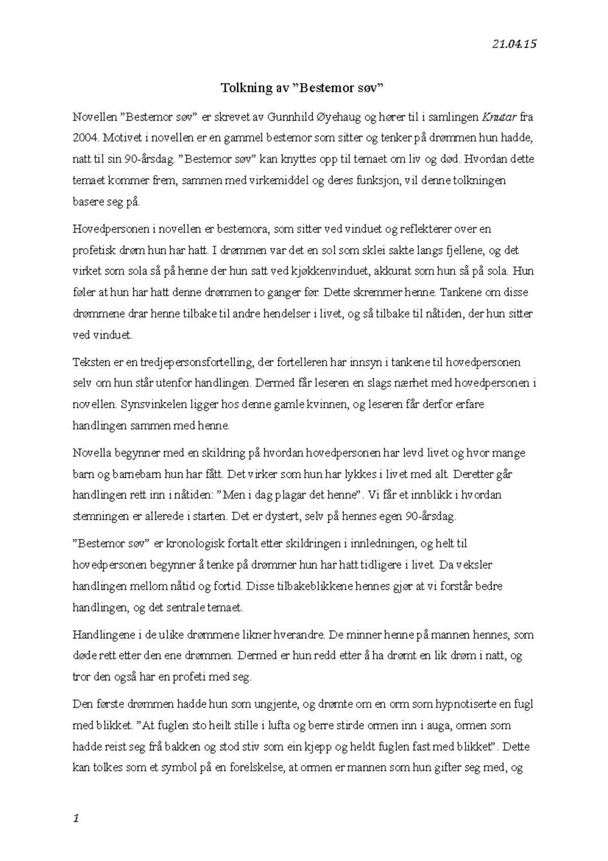 Analyse av Novella "Eg står her og skal slå opp med ei jente" - Studocu
