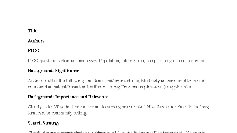 NUR 450: PICO Analysis and Evidence-Based Practice Recommendations ...