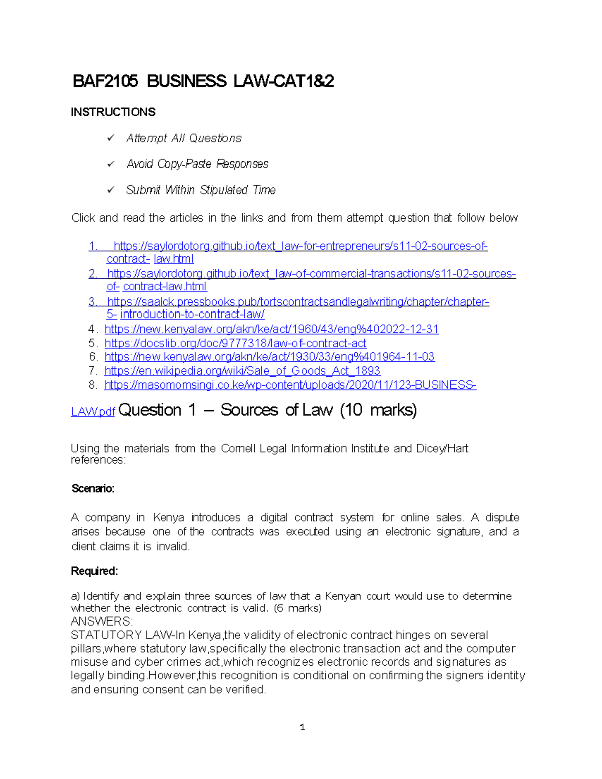 BAF2105 Business Law: Exam Questions & Legal Analysis Guide - Studocu
