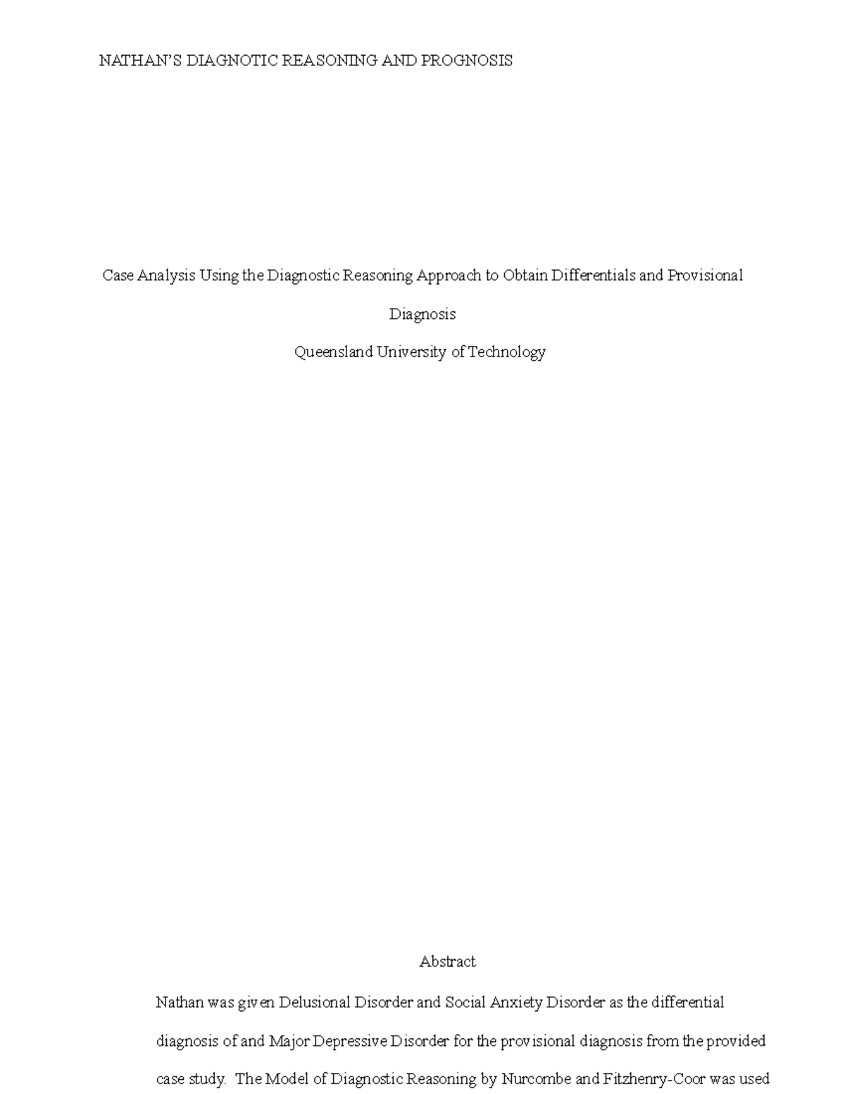 Case Study Analysis: Differential Diagnosis & Provisional Assessment ...