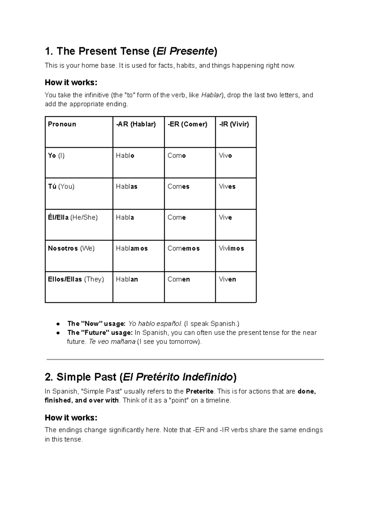 Spaans - 3 Tijden: Present, Past, and Past Perfect Tenses - Studeersnel