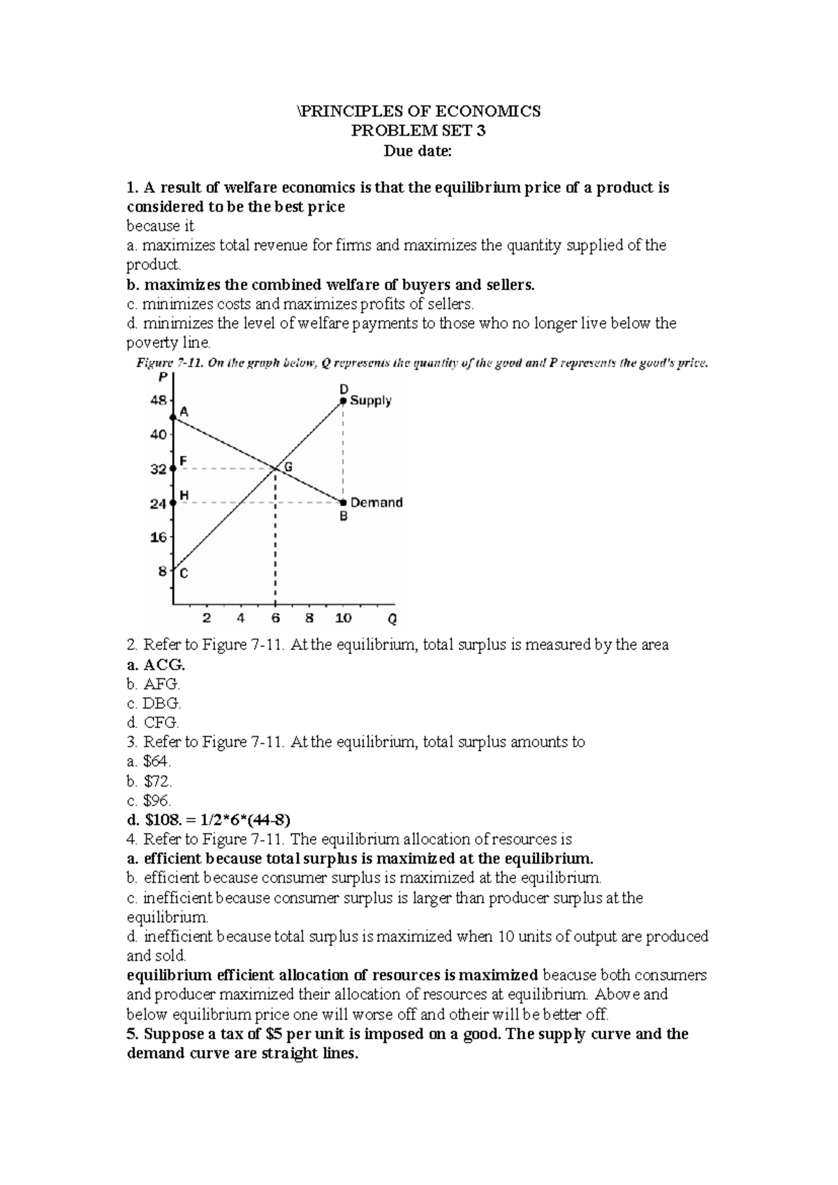 Principles of Economics: Problem Set 3 (ECO101) - Studocu