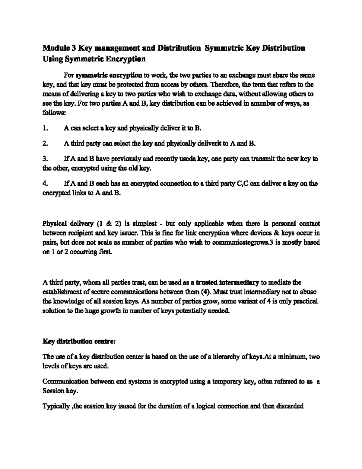 Module 3: Key Management & Distribution in Symmetric Encryption - Studocu