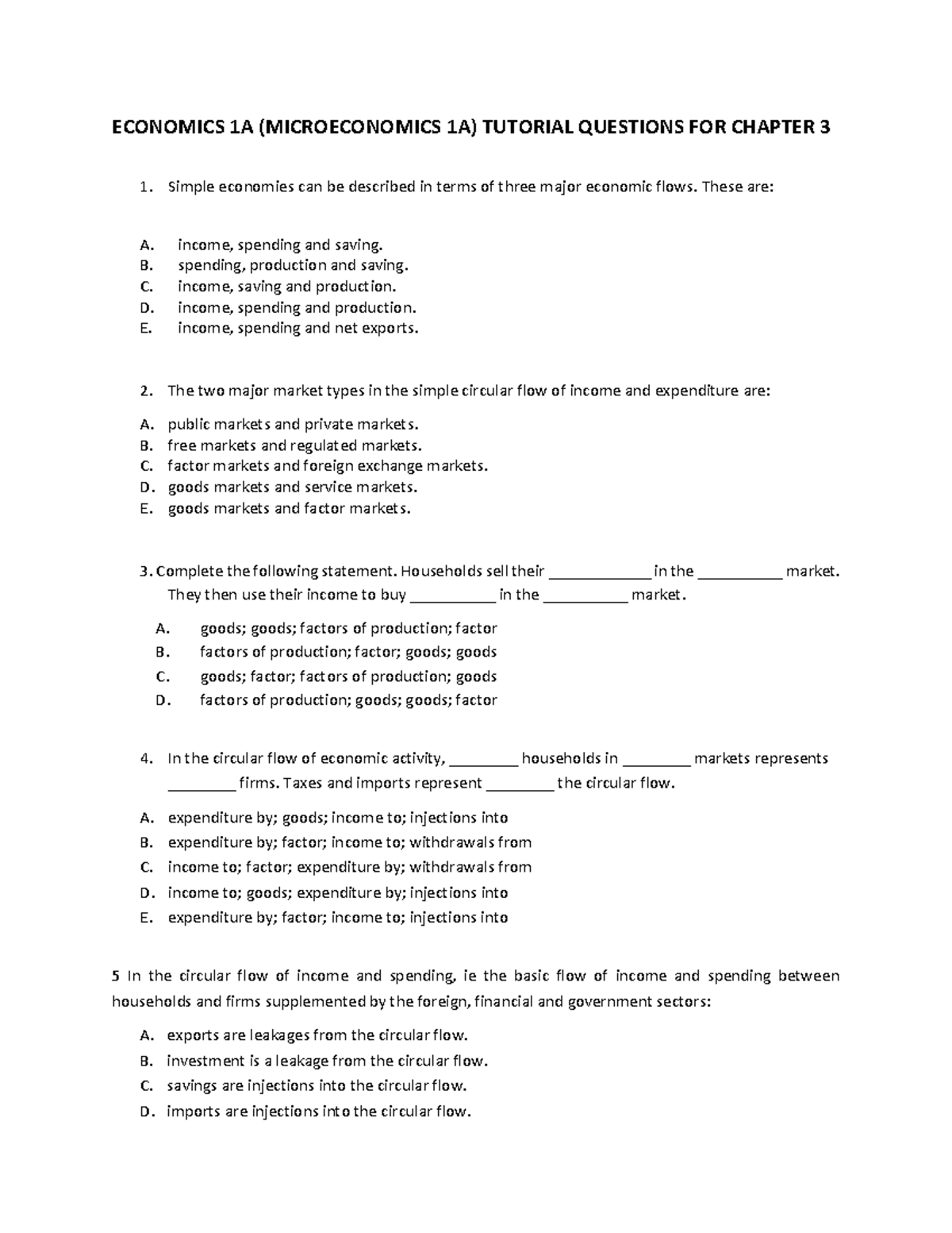 ECON 1A: Chapter 3 Tutorial Questions & Answers Guide - Studocu