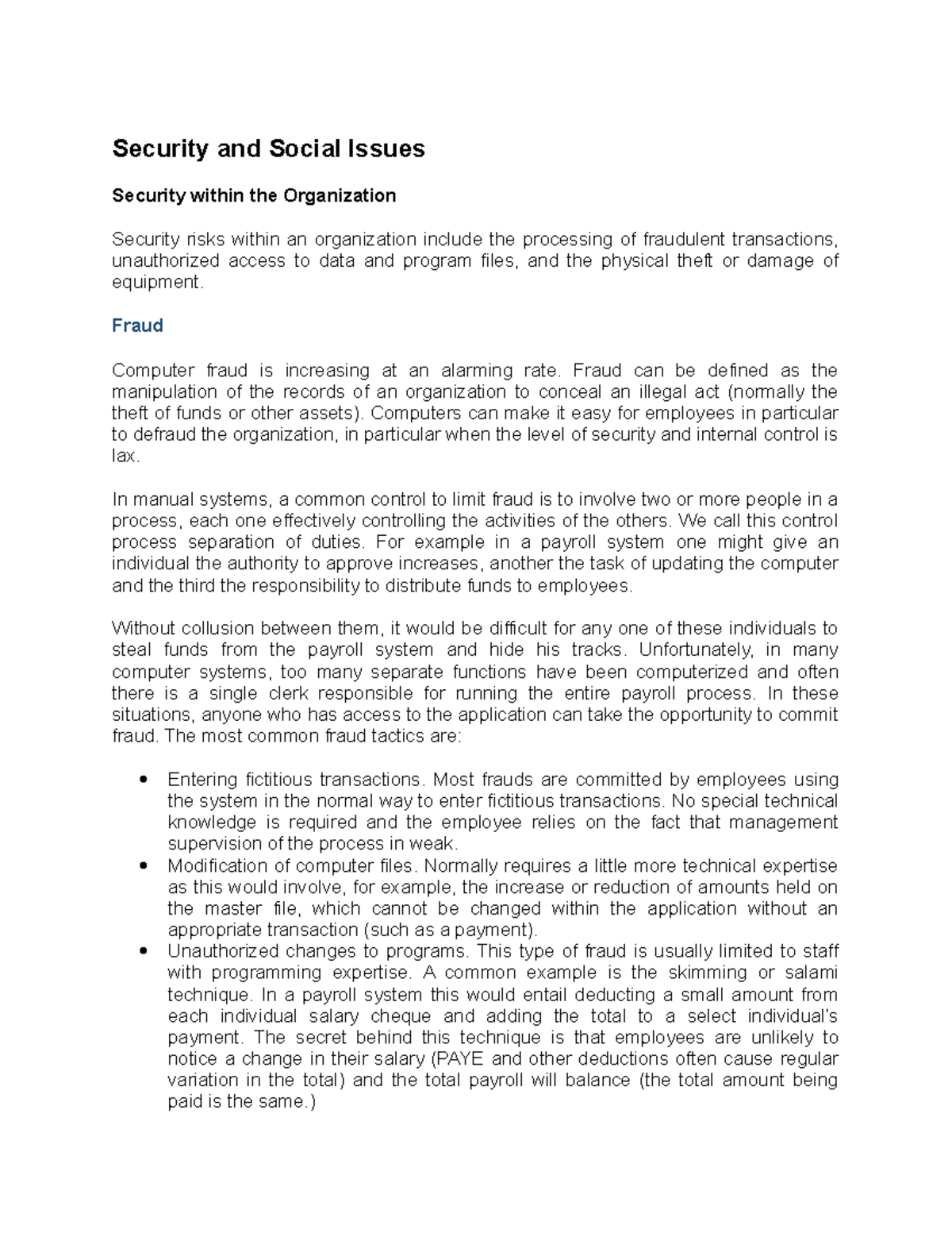Security and Social Issues - Security and Social Issues Security within ...