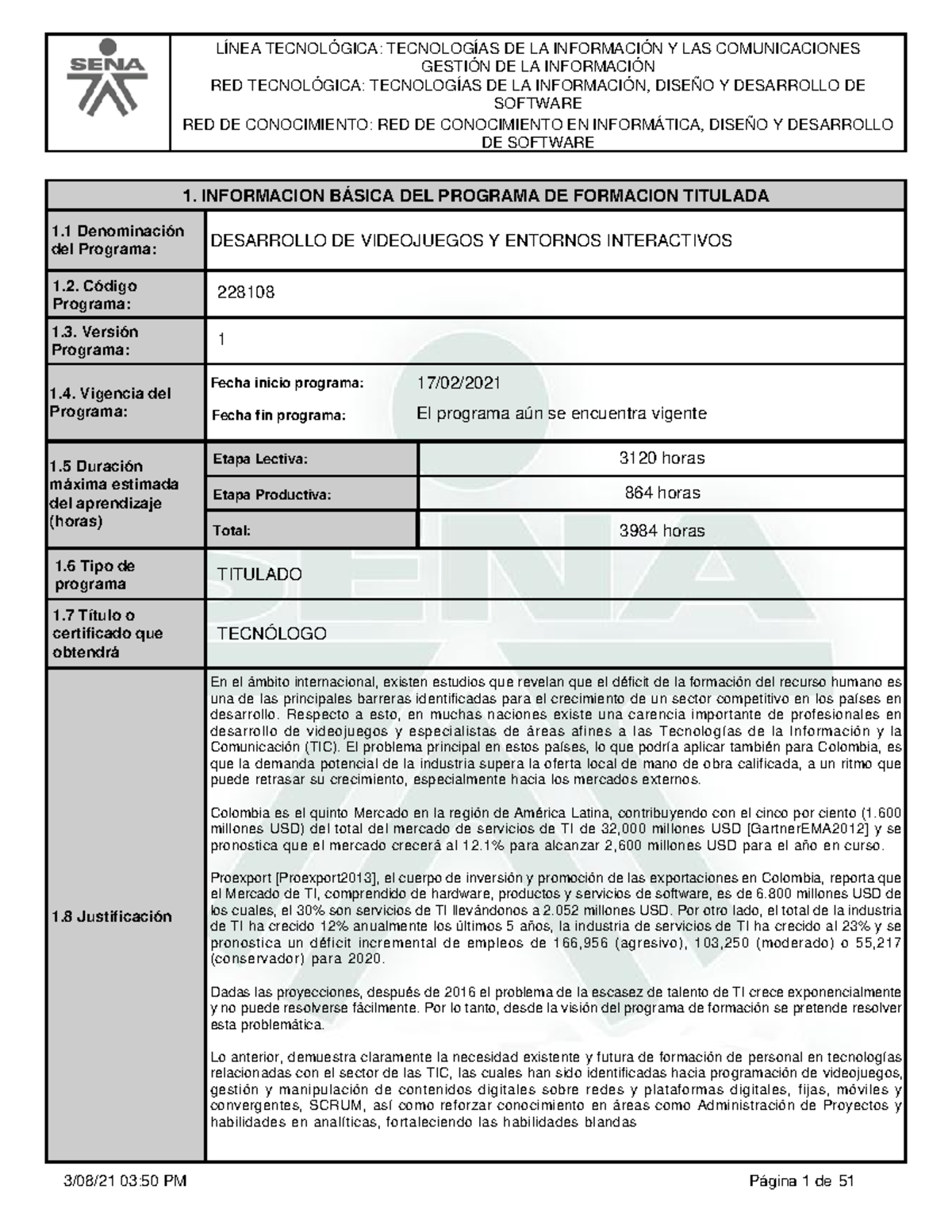 Diseño Curricular para el Programa 228108: Desarrollo de Videojuegos y ...