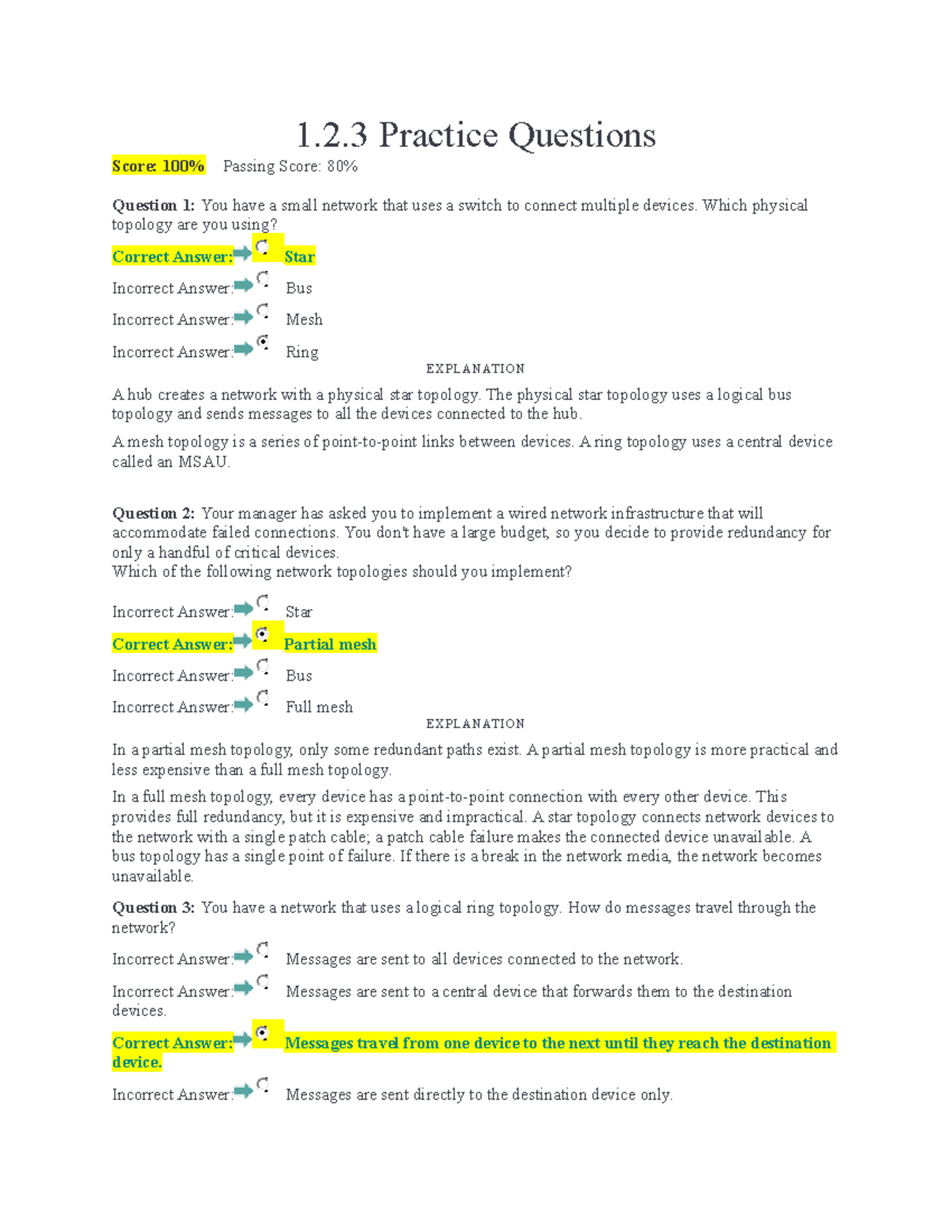 IT-212 LabSim 1.2.3 Practice Questions - Networking Topologies ...