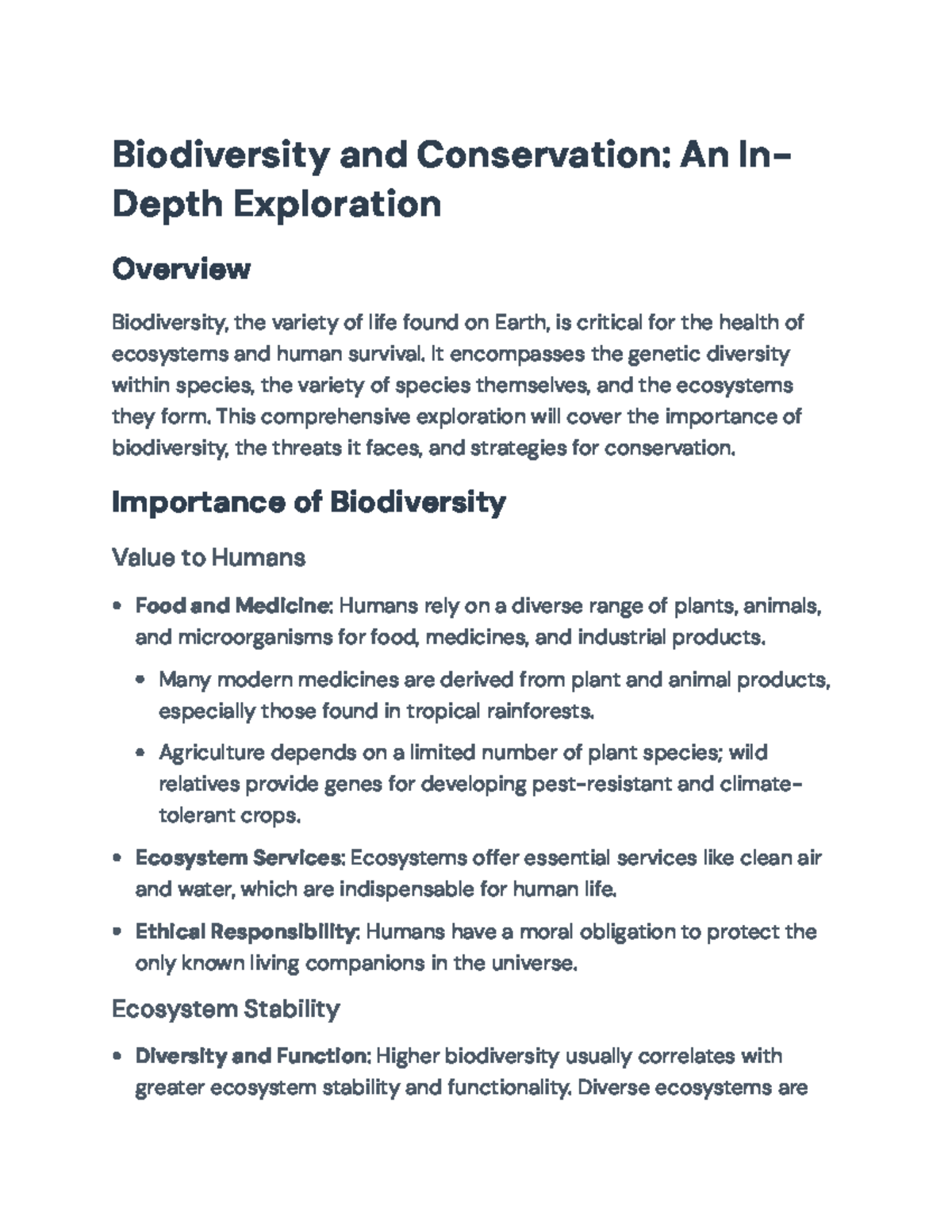 Biodiversity and Conservation Strategies: An In-Depth Perspective - Studocu