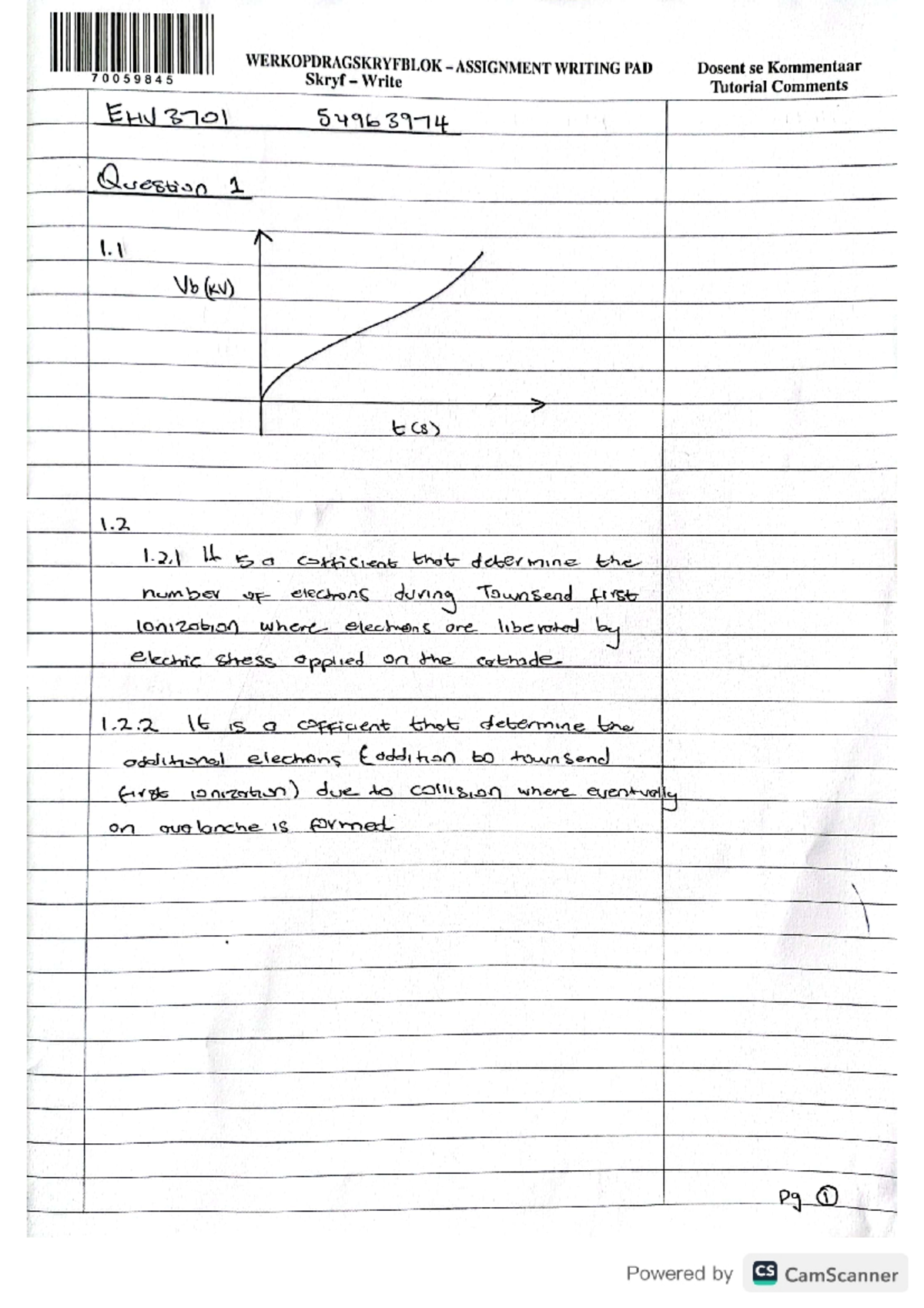EHV3701 Assessment 2: Townsend Ionization and Breakdown Voltage ...