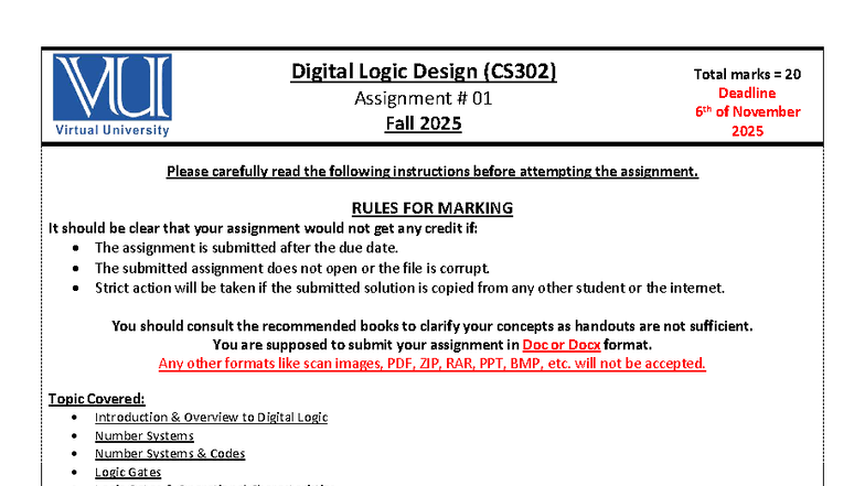 CS302 Digital Logic Design Assignment 01 Guidelines - Fall 2025 - Studocu
