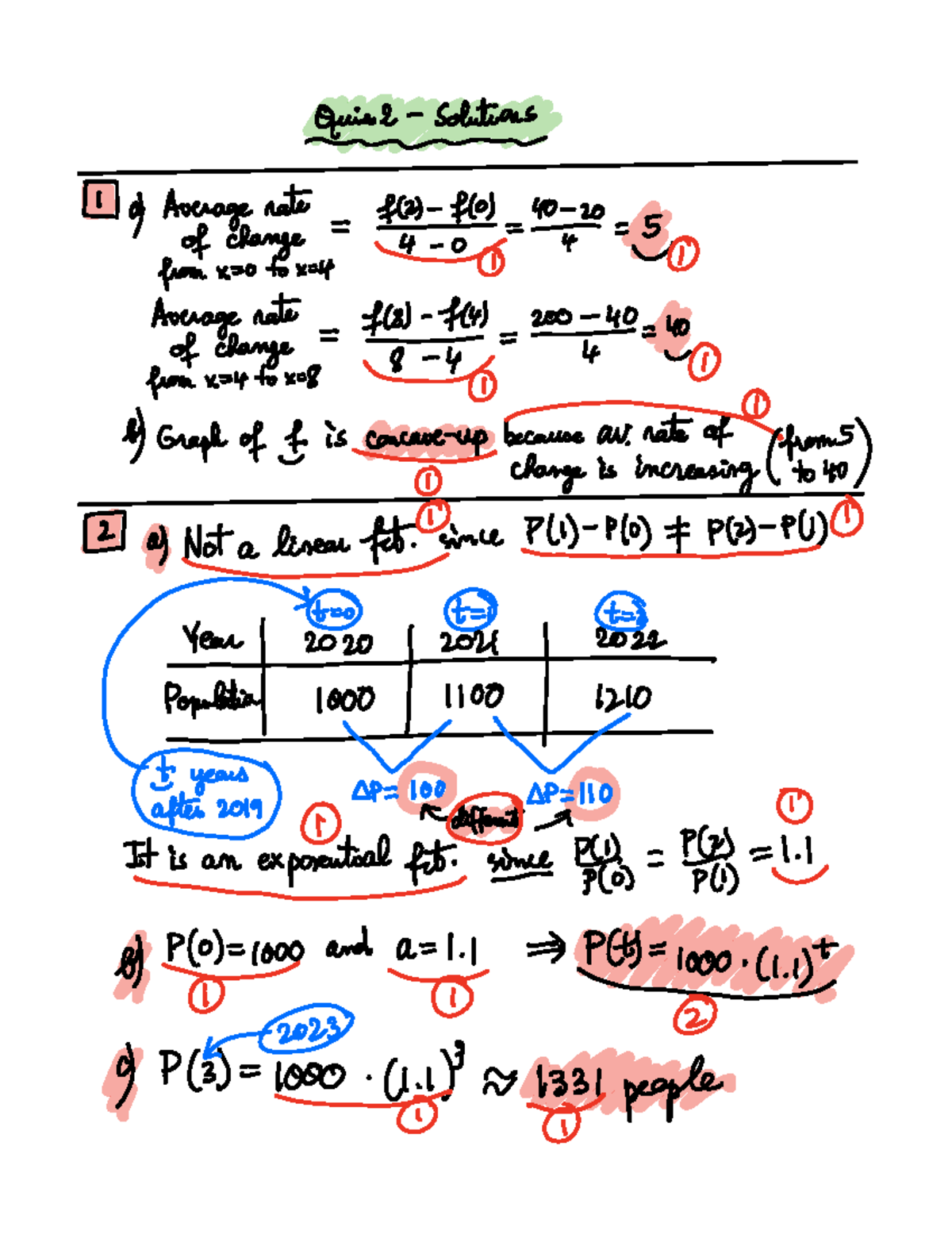AP Calculus AB Quiz 2 Solutions on Average Rate of Change - Studocu