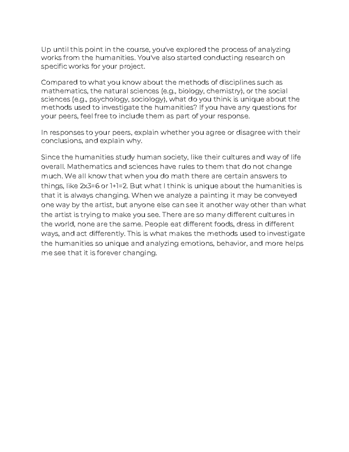 HUM-200 4-1 Discussion: Unique Methods in Humanities Analysis - Studocu