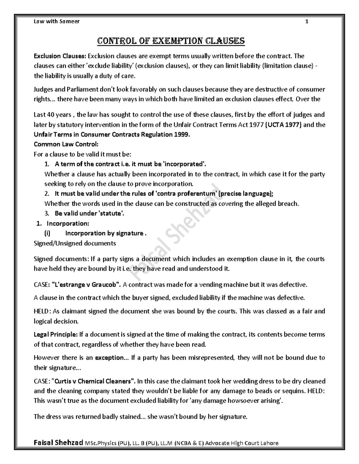 Control of Exemption Clauses: Key Legal Principles and Case Studies ...