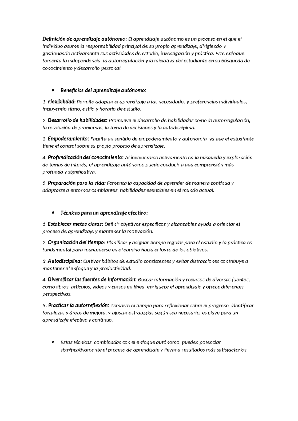 Definición y Beneficios del Aprendizaje Autónomo en Estudiantes - Studocu