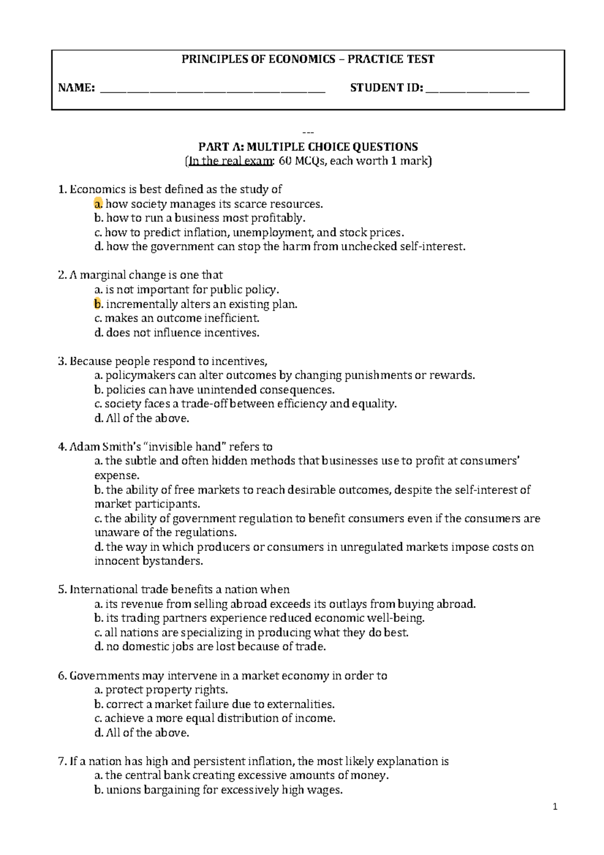 T3 24 Practice Exams - ..... - PRINCIPLES OF ECONOMICS – PRACTICE TEST ...