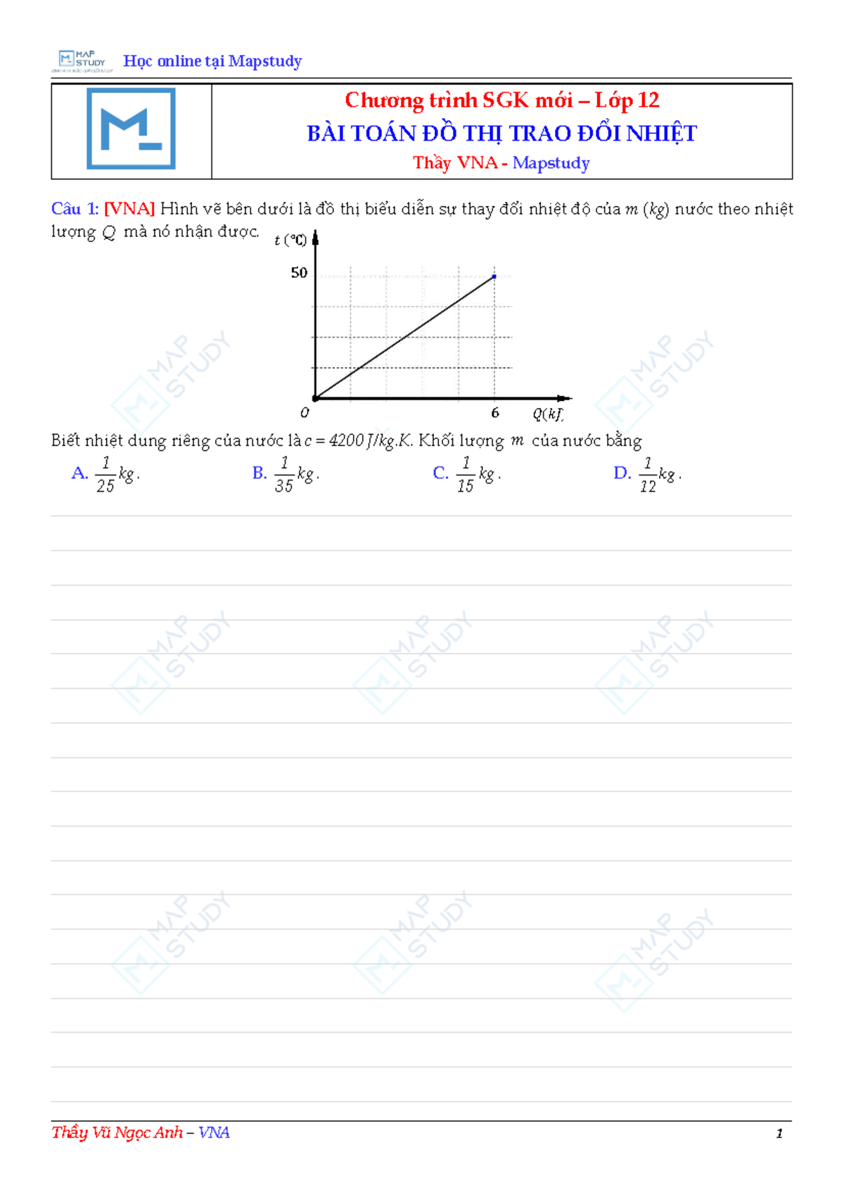 Tài Liệu Luyện Tập Bài Toán Đồ Thị Trao Đổi Nhiệt Lớp 12 - VNA - Studocu
