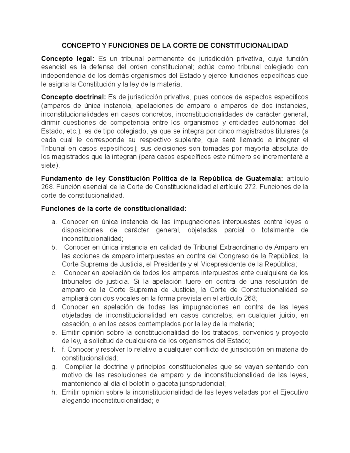 Concepto y funciones de la Corte de Constitucionalidad - CONCEPTO Y ...