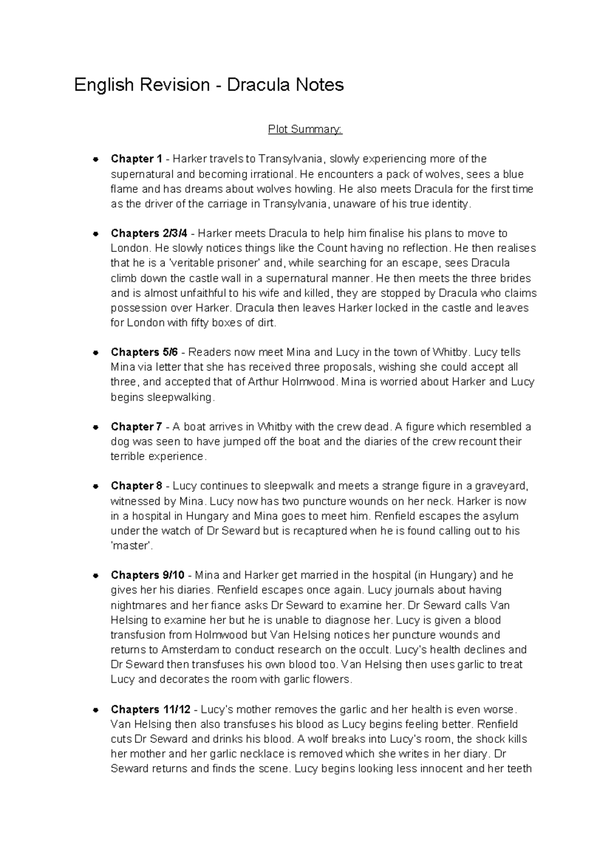 A-Level English Revision - GCSE Dracula Analysis Notes - Studocu