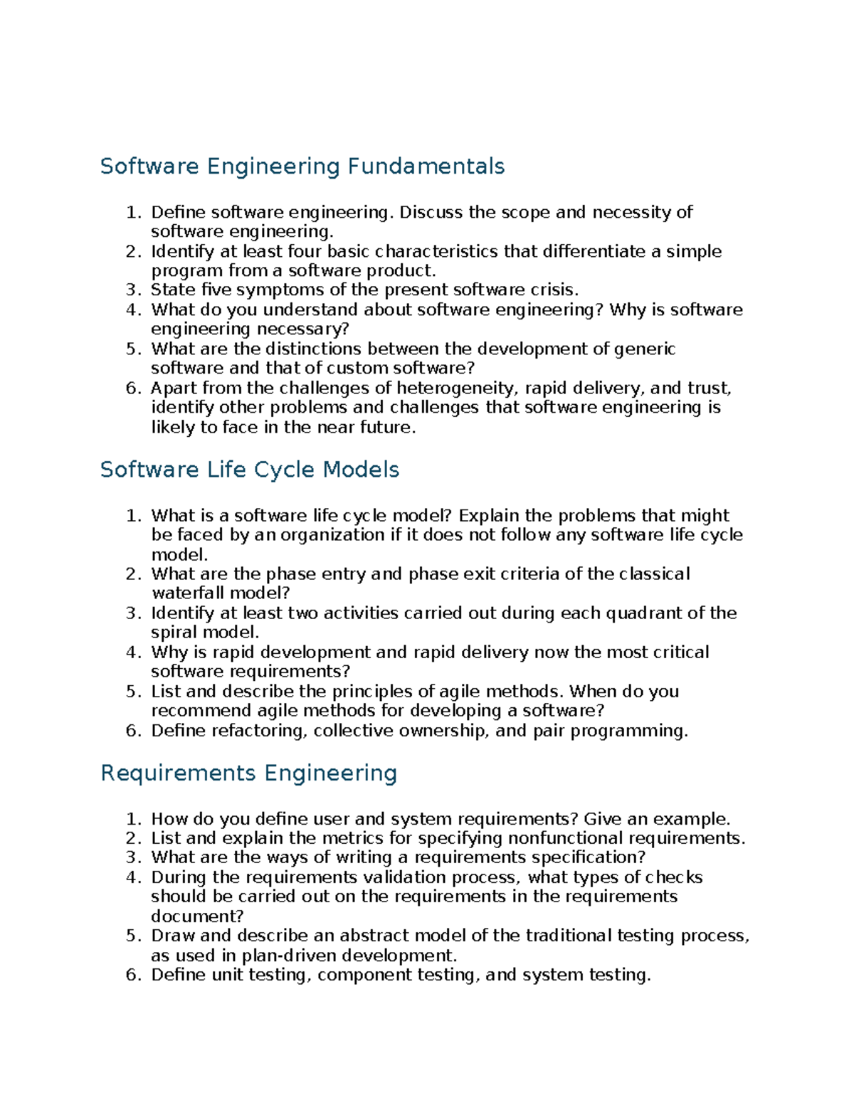 Questions - its practice material - Software Engineering Fundamentals 1 ...