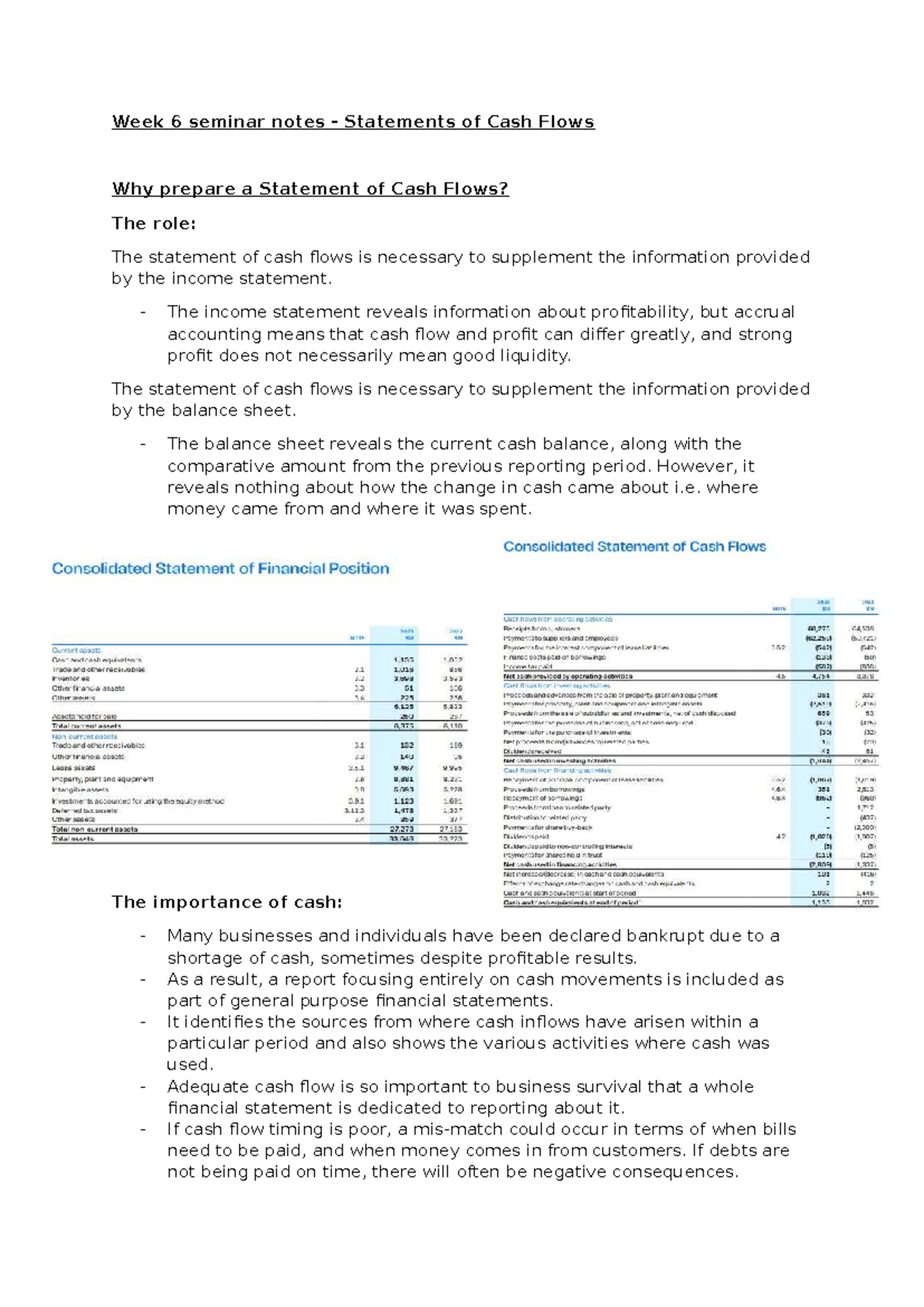 Week 6 Seminar Notes: Understanding the Statement of Cash Flows - Studocu