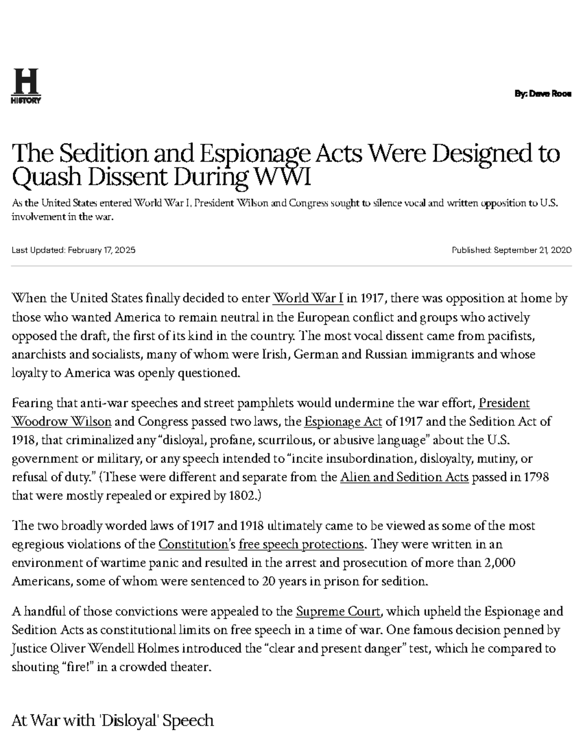The Sedition and Espionage Acts: Silencing Dissent in WWI - Studocu