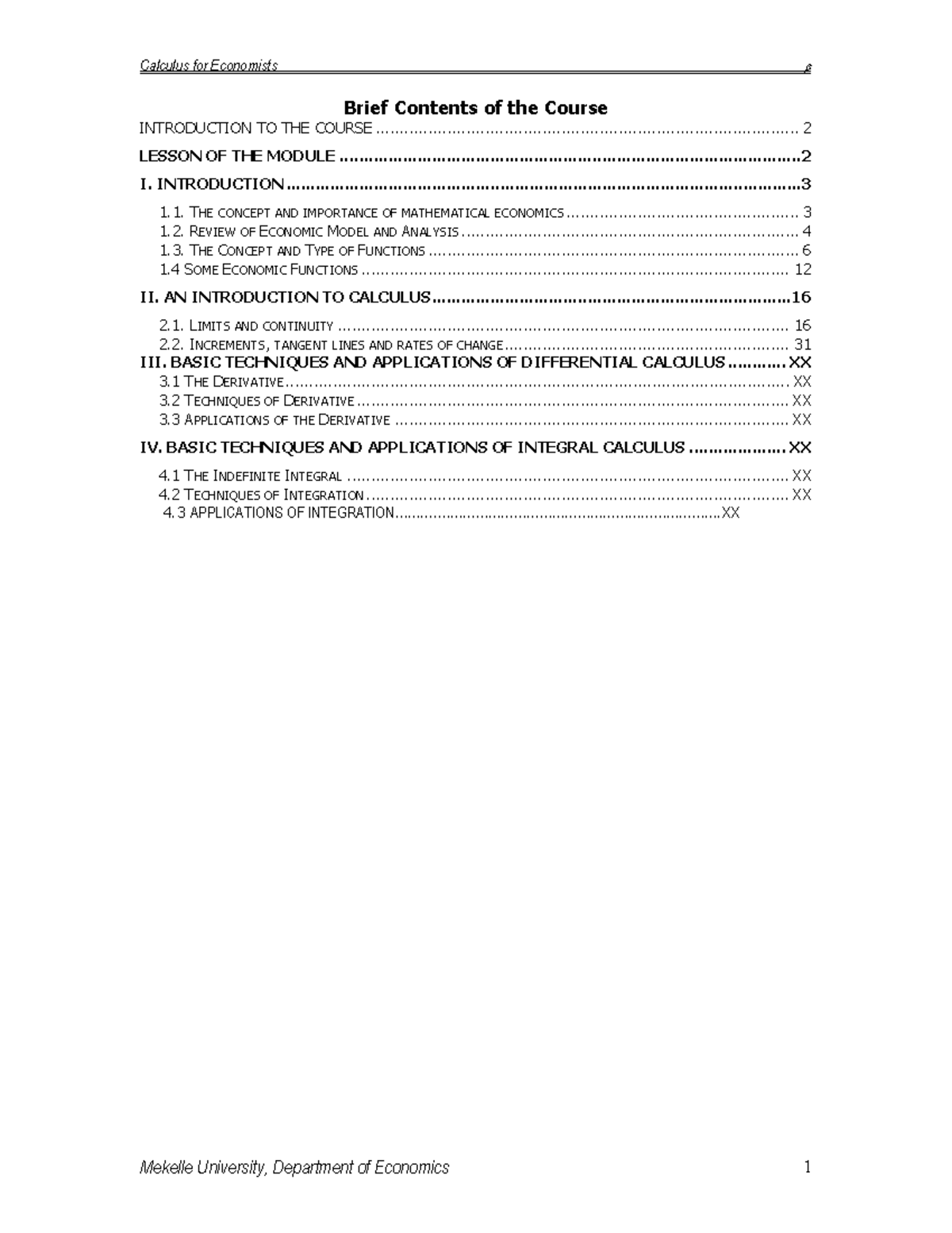 Calc I - Intro to Calculus for Economics: Lesson Overview and Contents ...