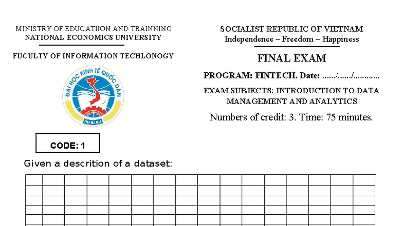 FINTECH 1 Final Exam - Intro to Data Management & Analytics - Studocu