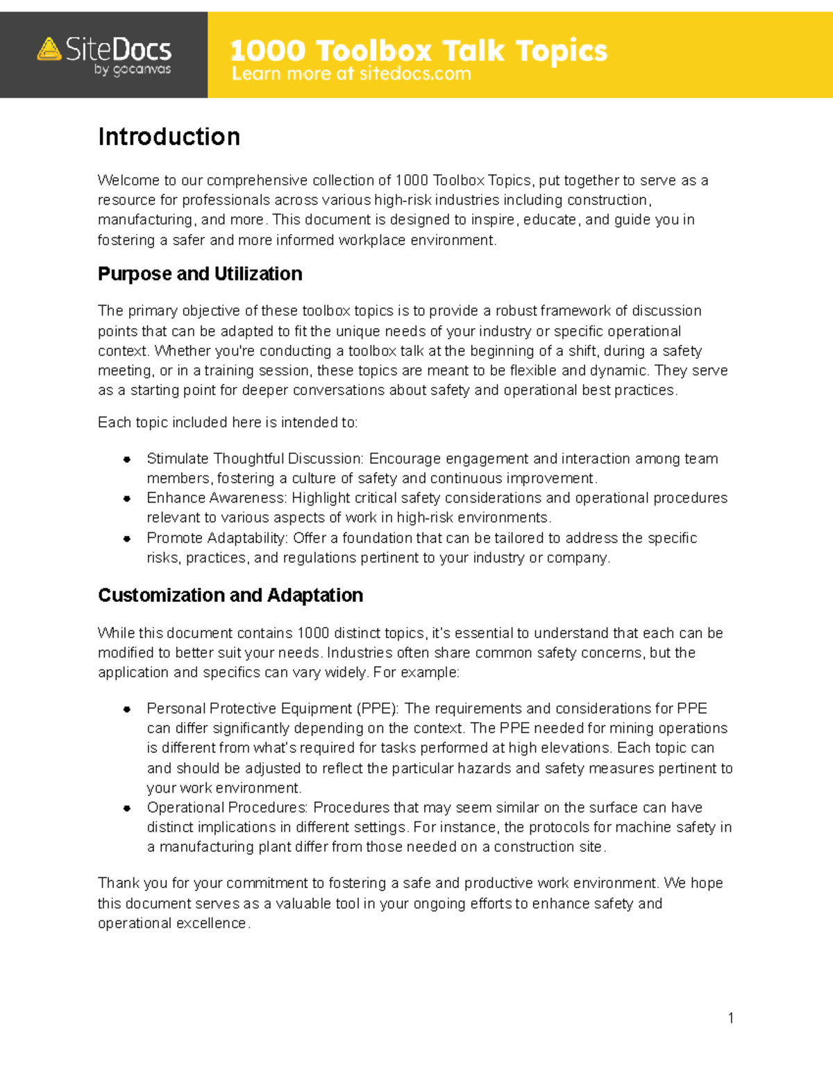 1000 Toolbox Topics: A Comprehensive Safety Resource Guide - Studocu