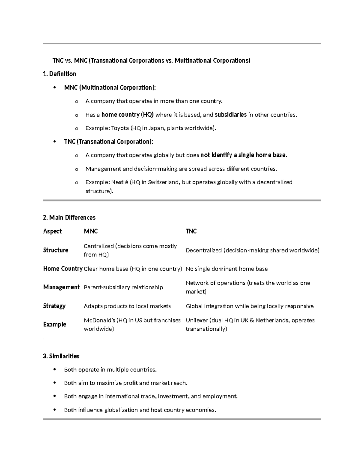 TNC vs MNC: Key Differences and Similarities Explained - Studocu
